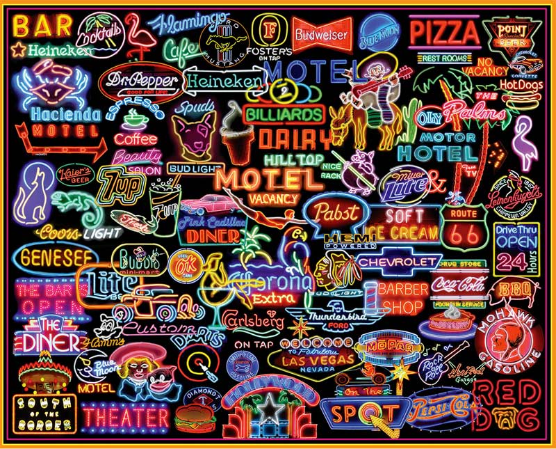 Neon Signs, 1000 Pieces, White Mountain | Serious Puzzles