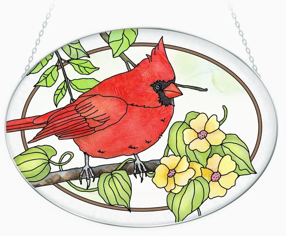 Cardinal Birdsong Glass Oval Suncatcher - 5.5" x 7" by Gift Solutions ...