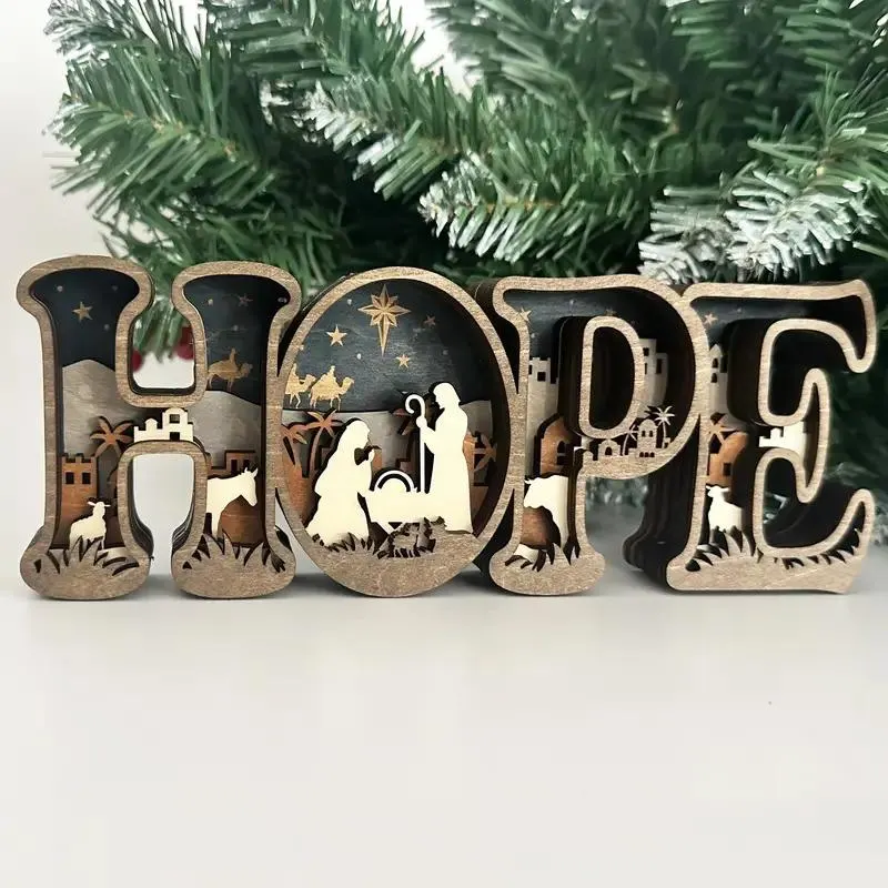 3D Carved Wood Scene "HOPE" Letter Decorative Sign by Gift Solutions ...