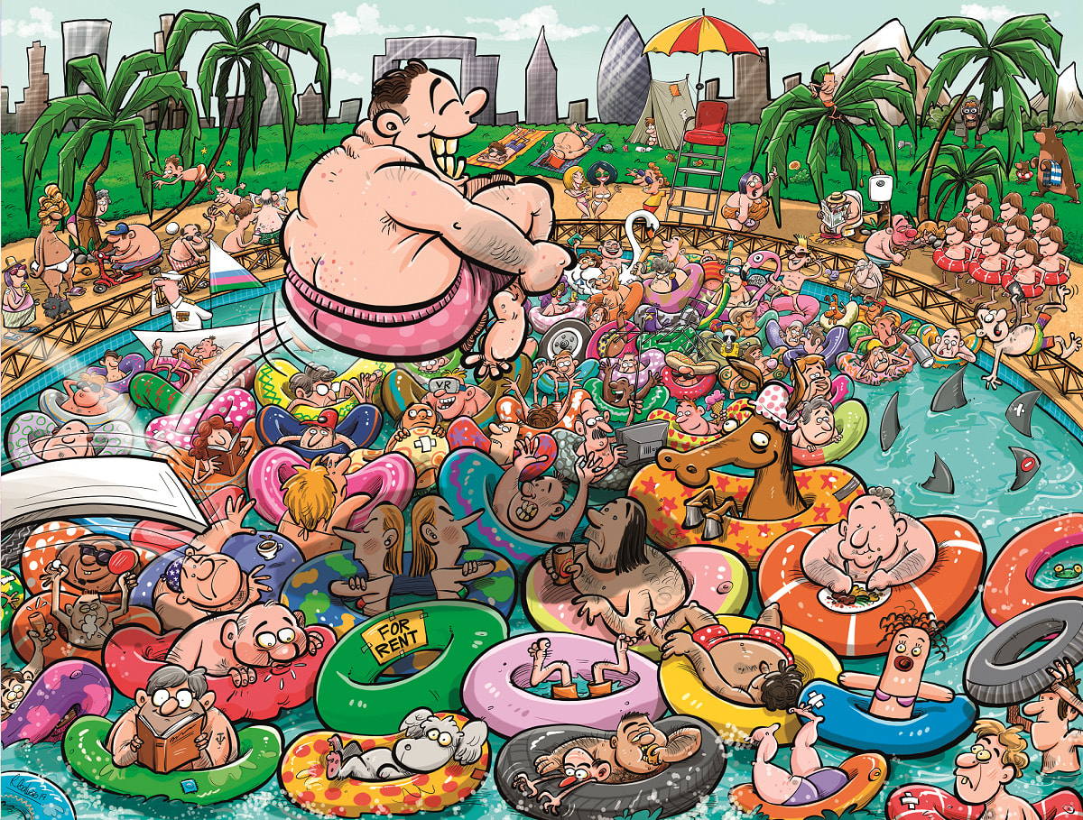 Chaos at the Swimming Pool - 500 Piece Jigsaw Puzzle by All Jigsaw ...