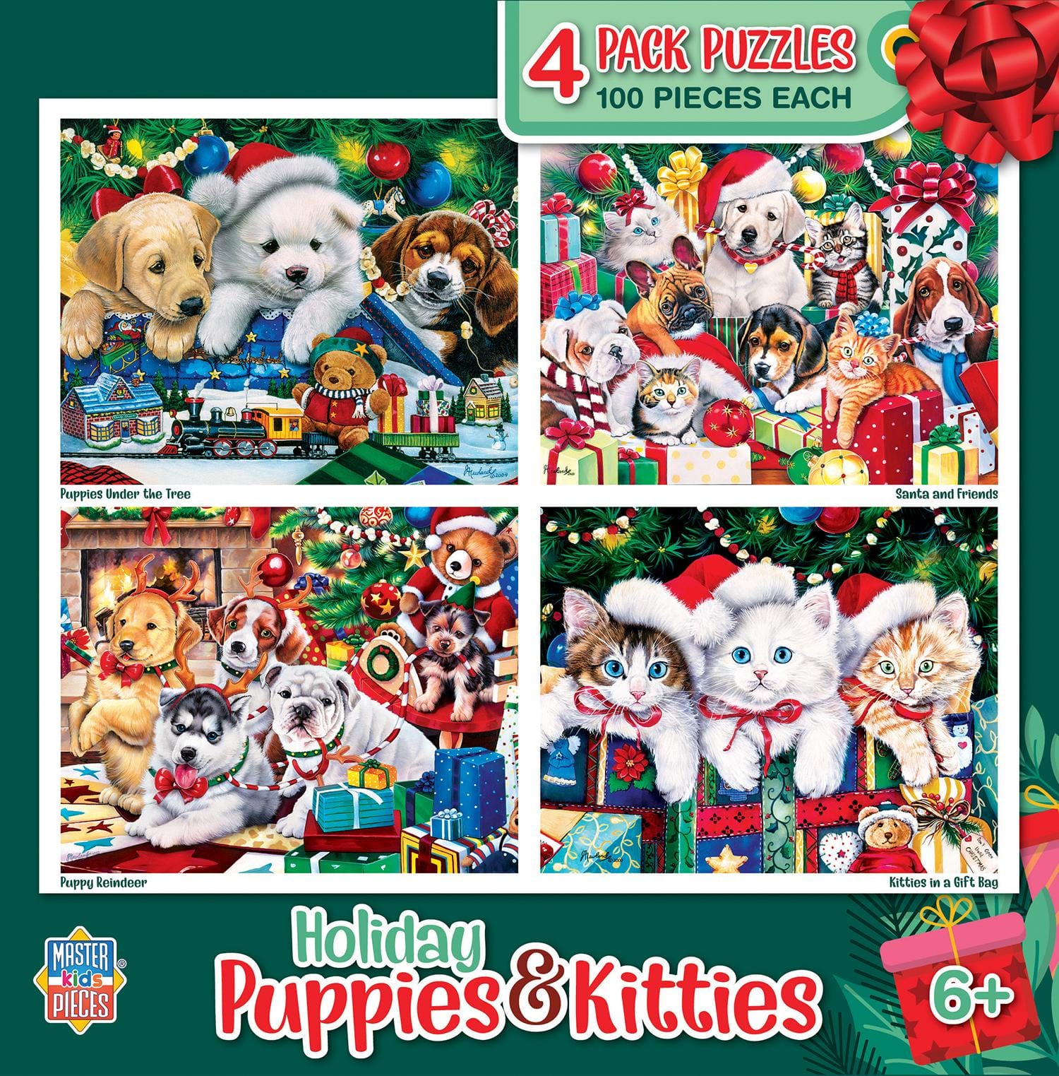 Holiday Puppies & Kitties - 4 Pack 100 Piece Puzzles - Scratch and Dent ...